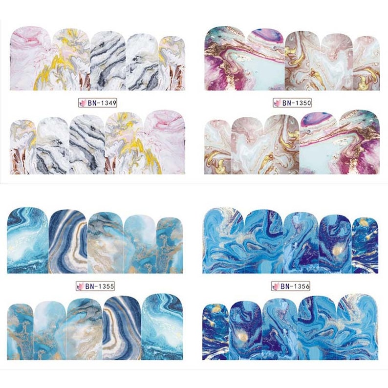 12pc Marble Nail Wrap Stickers Water Decals Nail Art Stone Manicure - Etsy