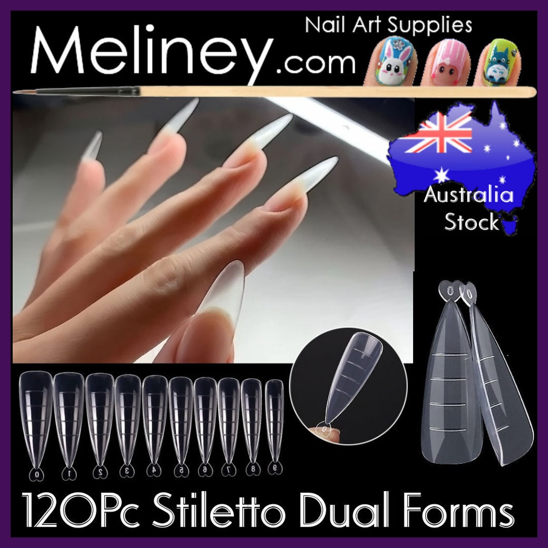 120pc Stiletto Dual Forms Full Cover Nail Tip Almond Mould Mold False ...