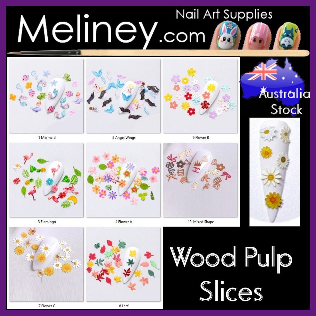 Wood Pulp Slices Nail Art Craft Decorations Designs Shapes Mermaid Stud ...
