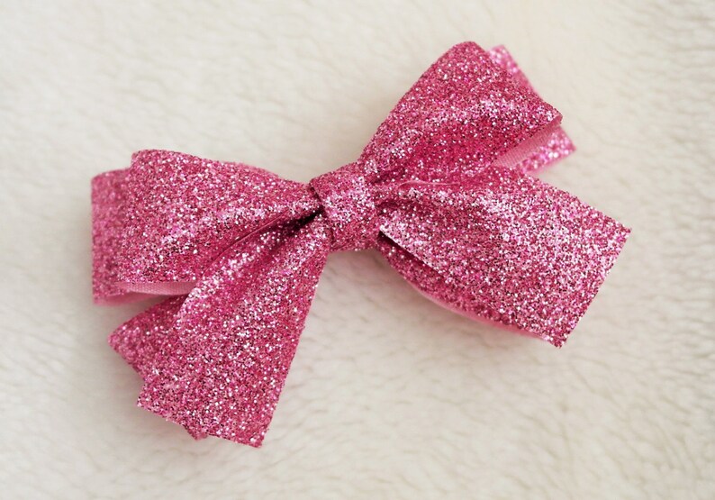 Glitter Pink Hair Bow Clip - Etsy