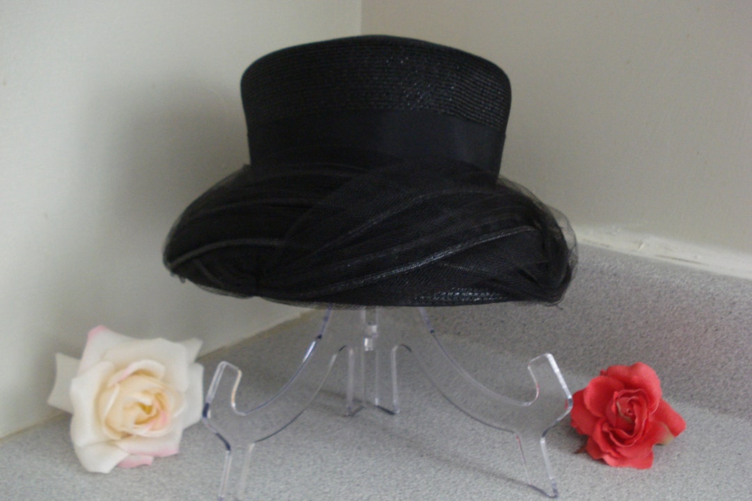 VINTAGE UNION MADE Hat / French Style Hat / Black Millinery Straw ...