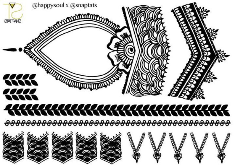 2 Sheets- Black Henna Tattoos, Temporary Tattoos, Metallic Temporary ...