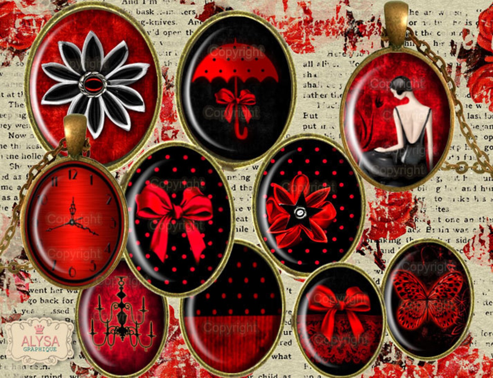 Royal Red Oval - Digital Collage Sheet 30x40mm, 25x18mm Oval Images ...