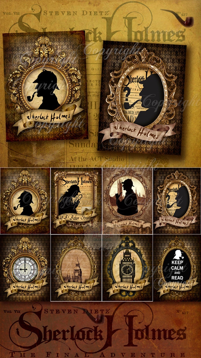 SHERLOCK HOLMES Digital Collage - Decoupage, Silhouette, Greeting Cards ...