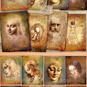 Leonardo Da Vinci No1- Greeting Cards + Gift Tags, Digital Collage ...