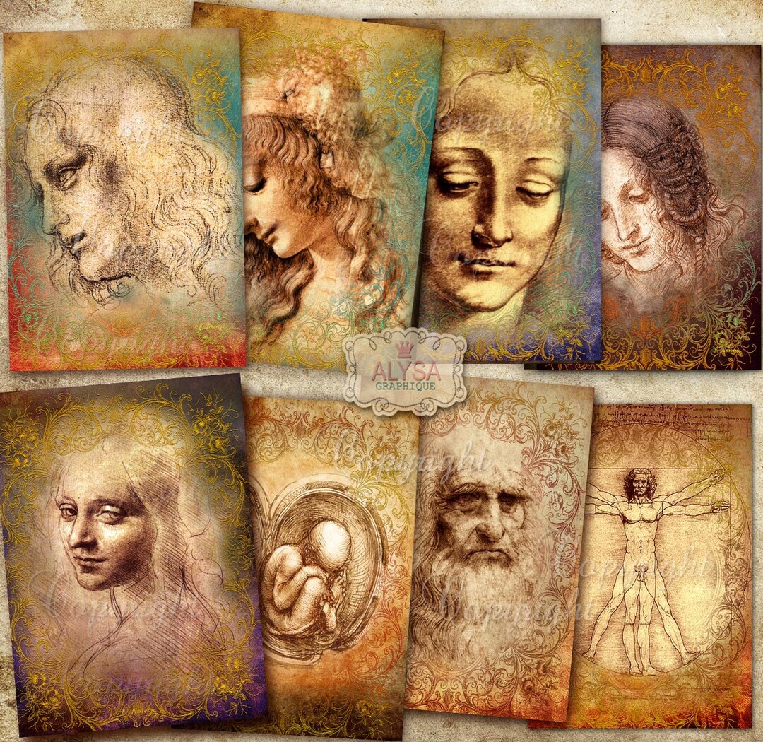 Leonardo Da Vinci No1- Greeting Cards + Gift Tags, Digital Collage ...