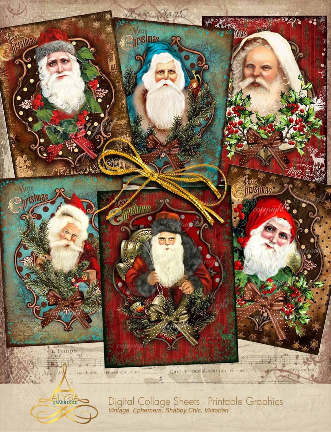 Digital Downloads Christmas, Vintage Santa - Digital Collage Sheets ...