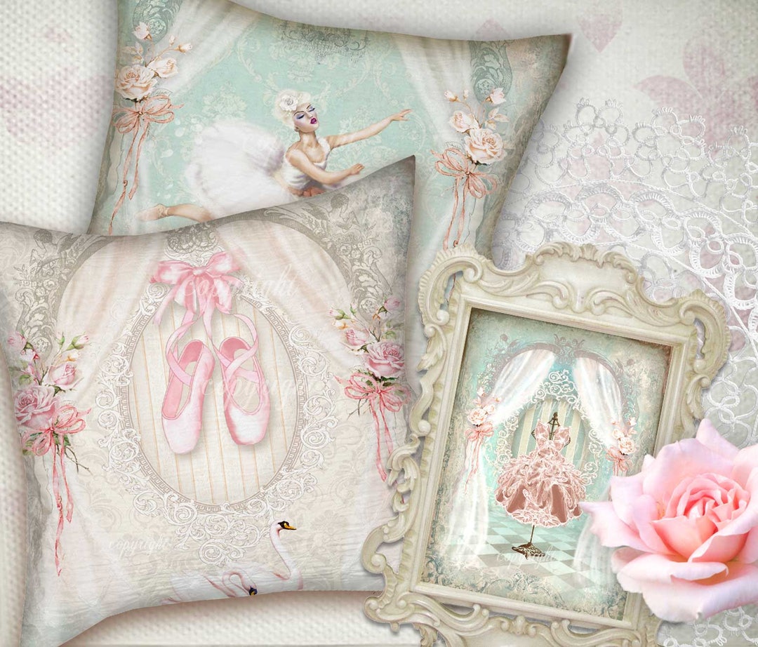 XL Shabby Chic Ballet Dancers Transfer Images to Download for Fabric ...