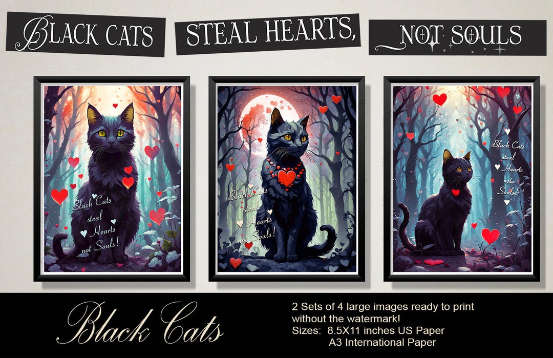 BLACK CAT PRINT- Black Cat Printable Art, Cat Wall Art Digital, Cat ...