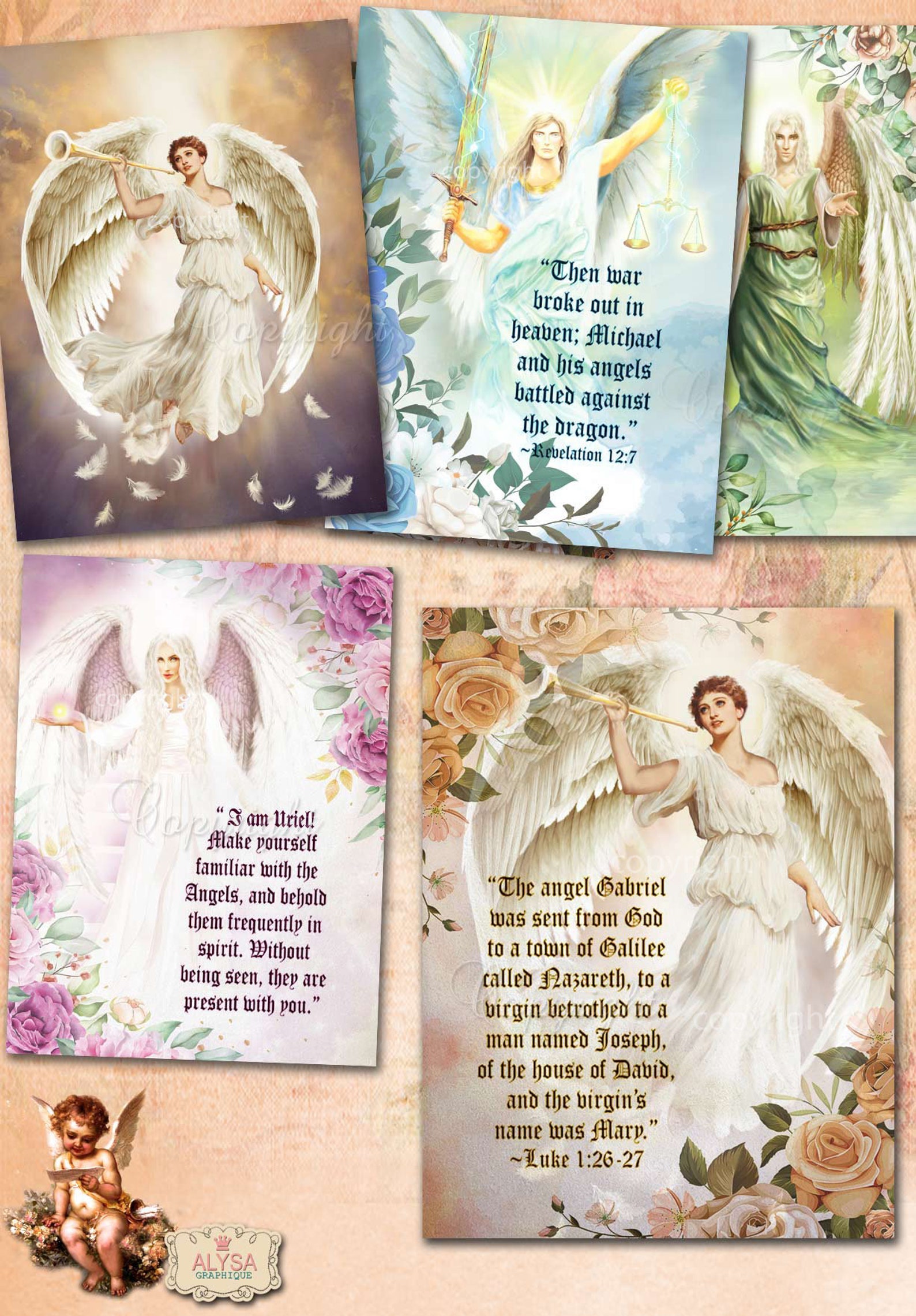 ARCHANGELS Michael, Raphael, Gabriel, Uriel - Religious Art, Digital ...