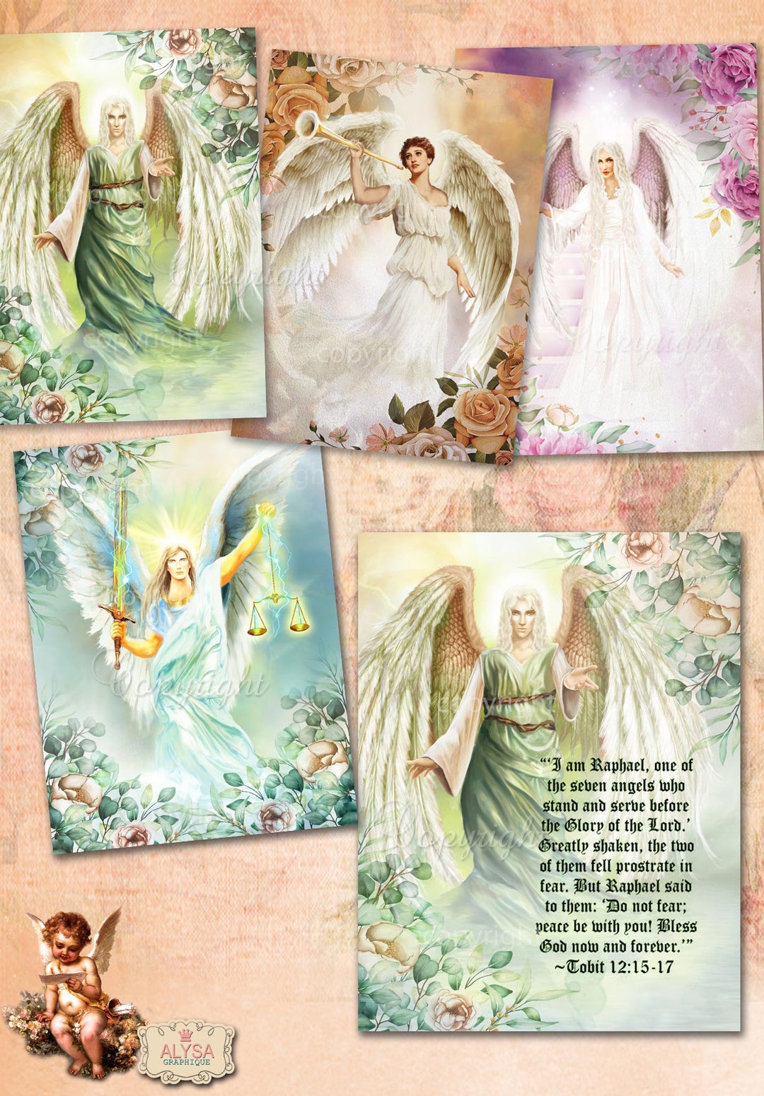 ARCHANGELS Michael, Raphael, Gabriel, Uriel - Religious Art, Digital ...