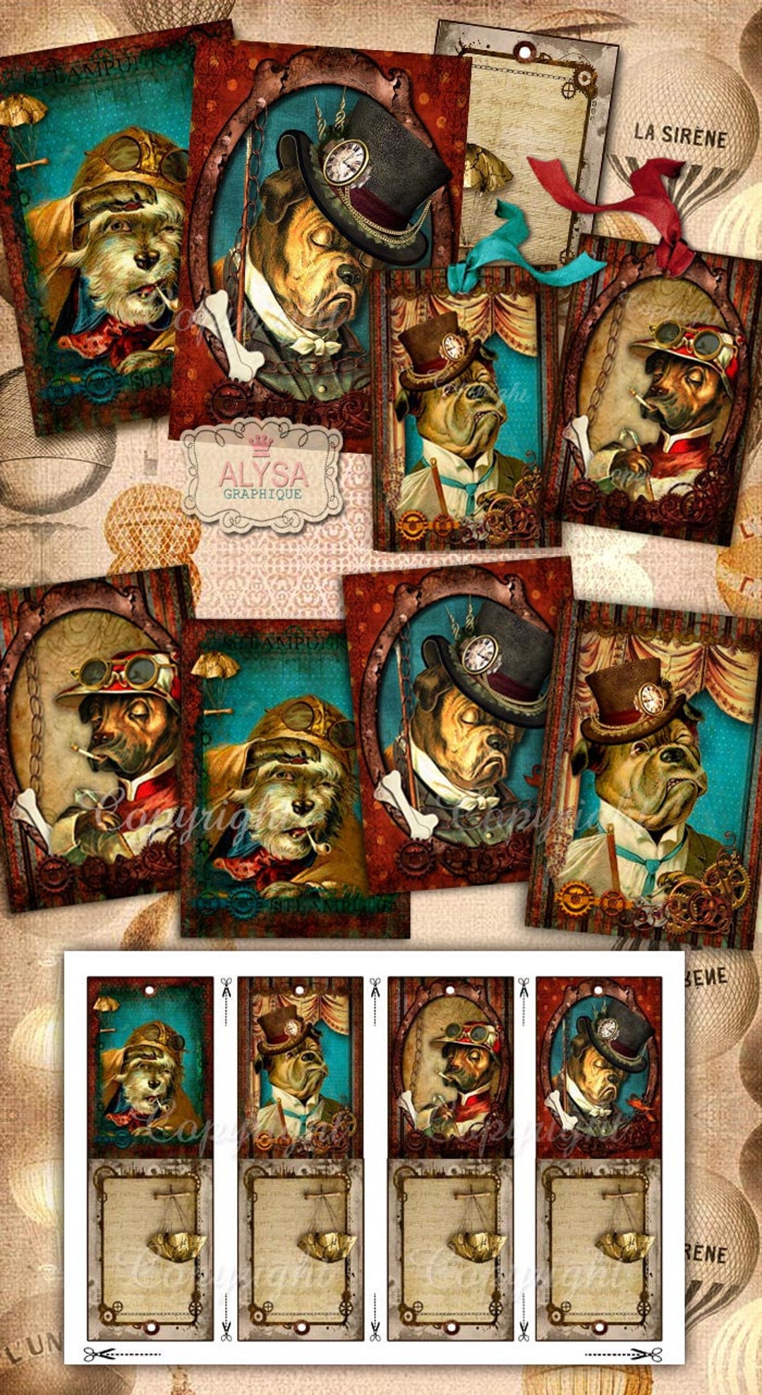 STEAMPUNK DOGS, Set of Digital Collage Sheets With Printable Images for ...