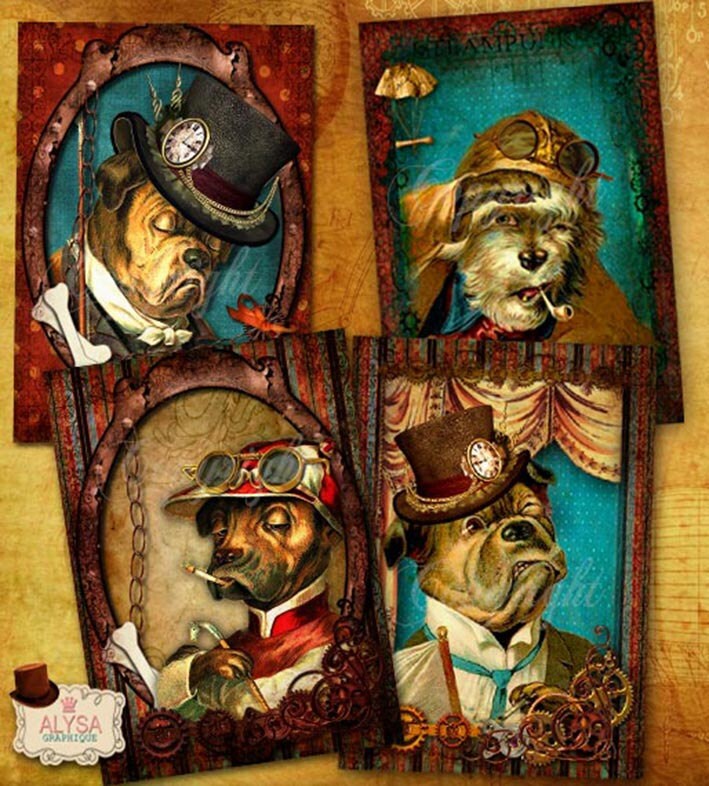 STEAMPUNK DOGS Set of Digital Collage Sheets With Printable - Etsy
