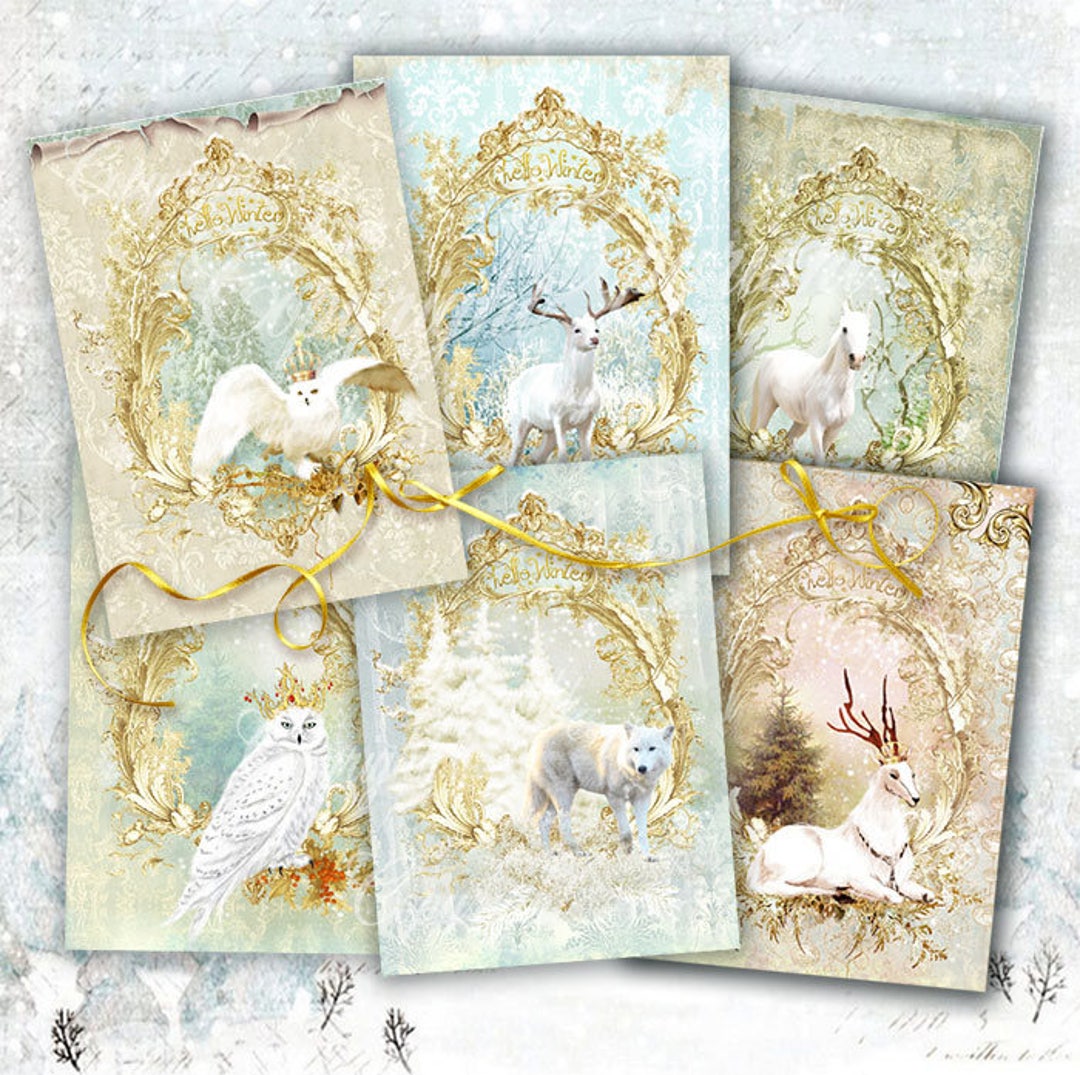 HELLO WINTER Woodland Animals - Greeting Cards Printable - Digital ...