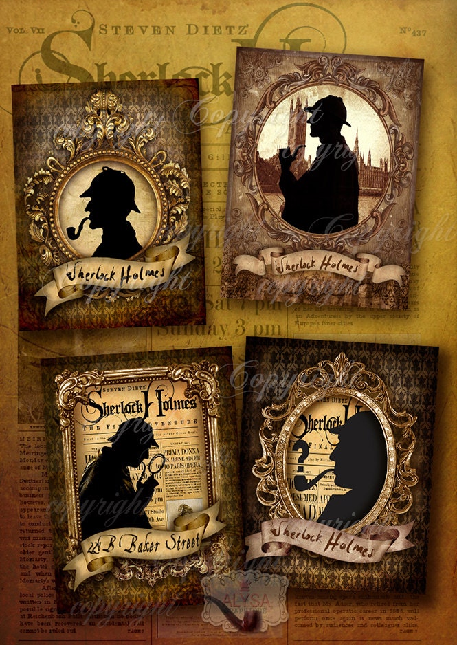 SHERLOCK HOLMES Digital Collage Decoupage Silhouette - Etsy