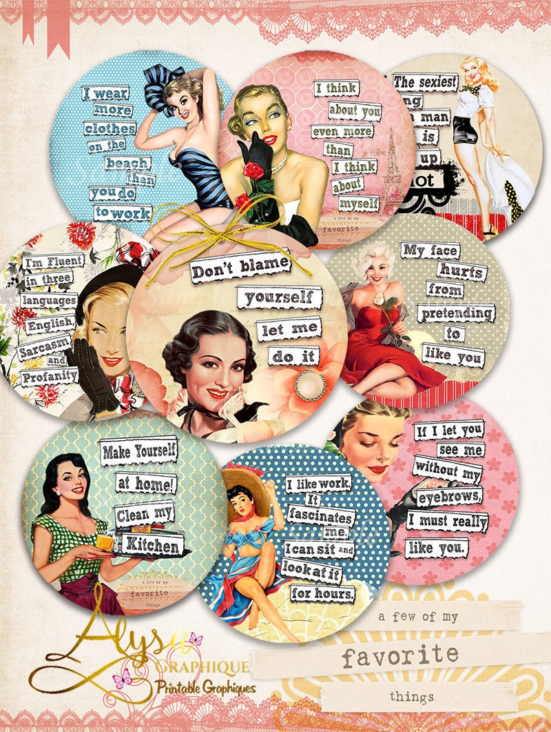 SARCASTIC LADIES Round Images, Digital Collage Sheets Quote, Printable ...