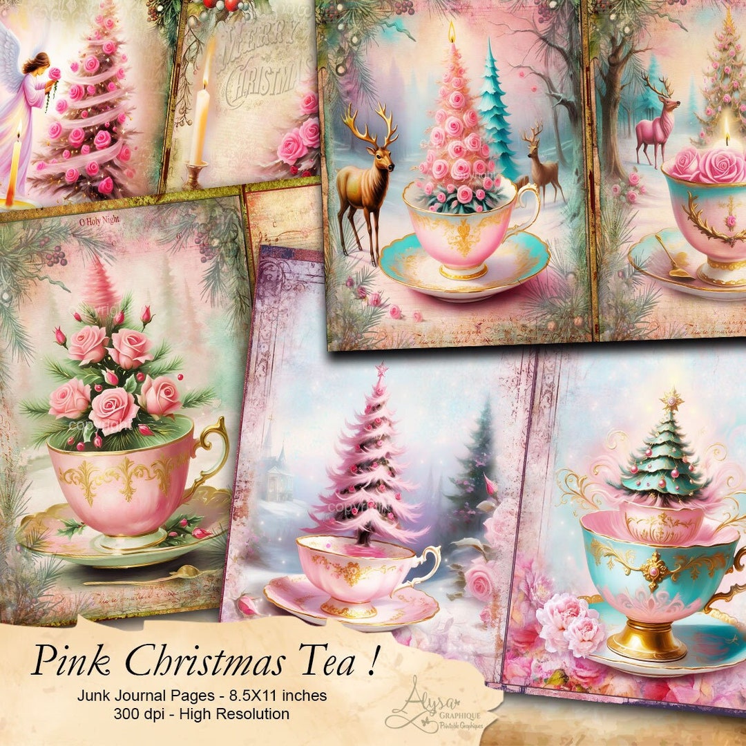 Pink Christmas Tea - Junk Journal Kit Christmas - Vintage Merry ...