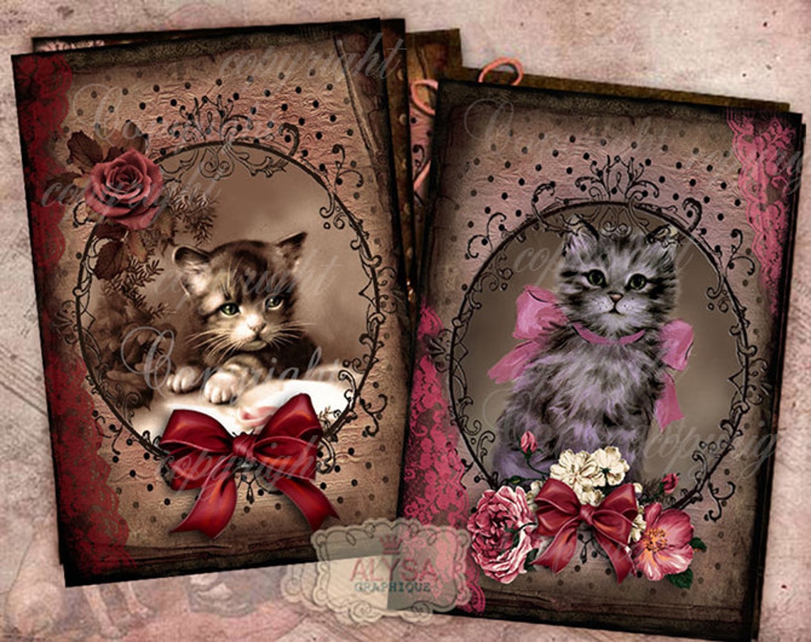 Digital Collage Sheet CATS KITTEN Cat Images Instant | Etsy