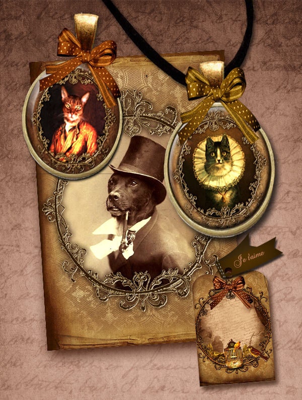 Anthropomorphic Dog and Cat Digital Collage Sheets 30x40 - Etsy