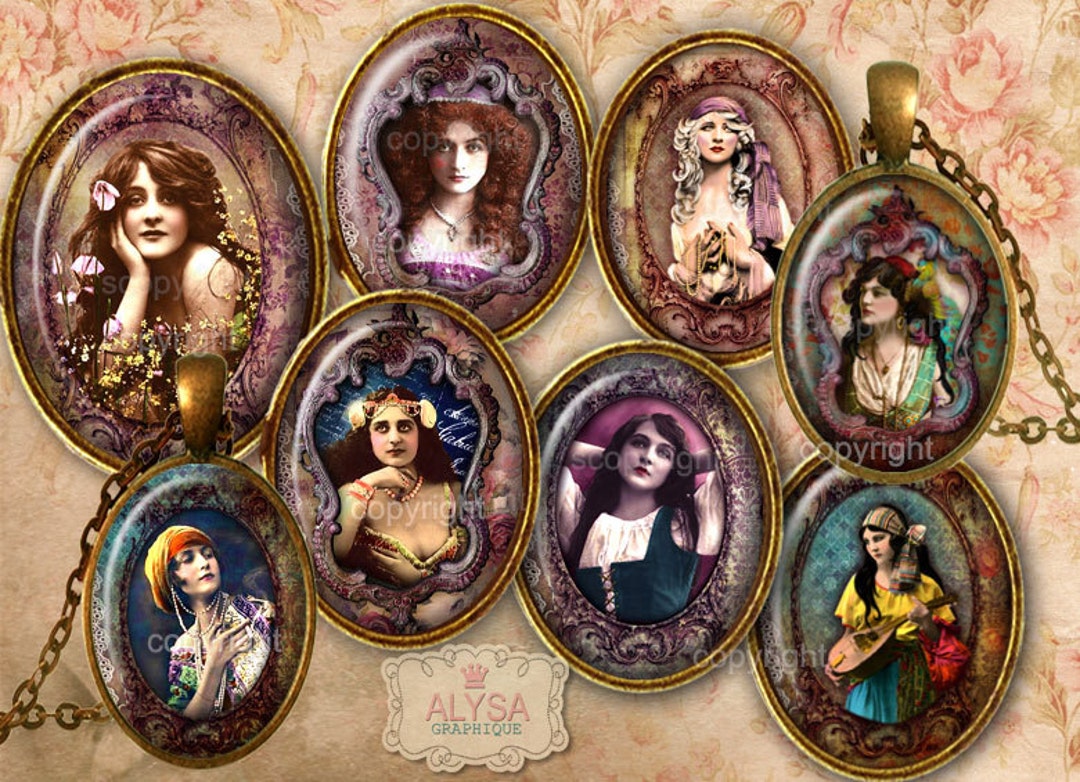 VINTAGE GYPSY Oval 30x40 Mm Images Digital Collage Sheet + 2 FREE Gift ...
