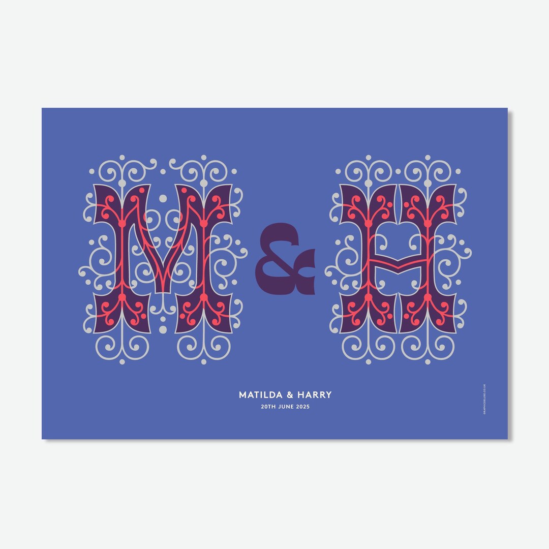 Personalised Couples Initials Wall Art Print | Custom Romantic Gift for ...