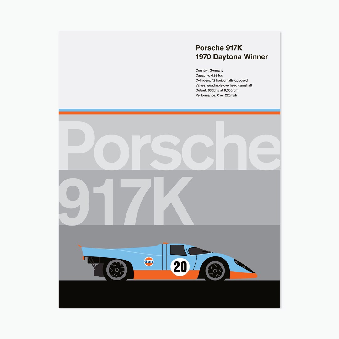 Porsche 917 Art Print Classic Car Graphic Poster Design Retro Graphic ...