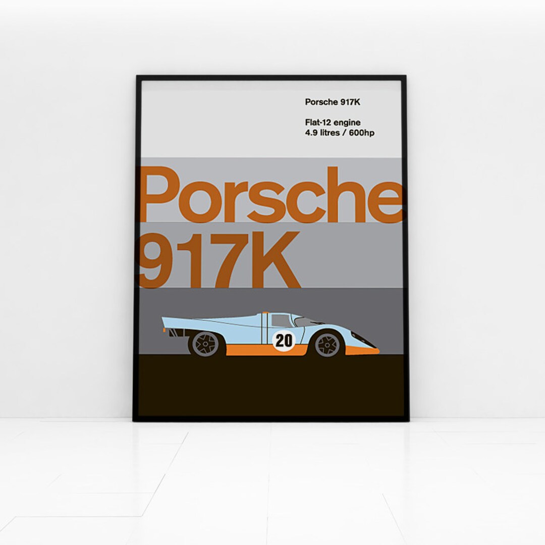 Blue Porsche 917K Retro Graphic Poster Mid-century Modern Framed Print ...