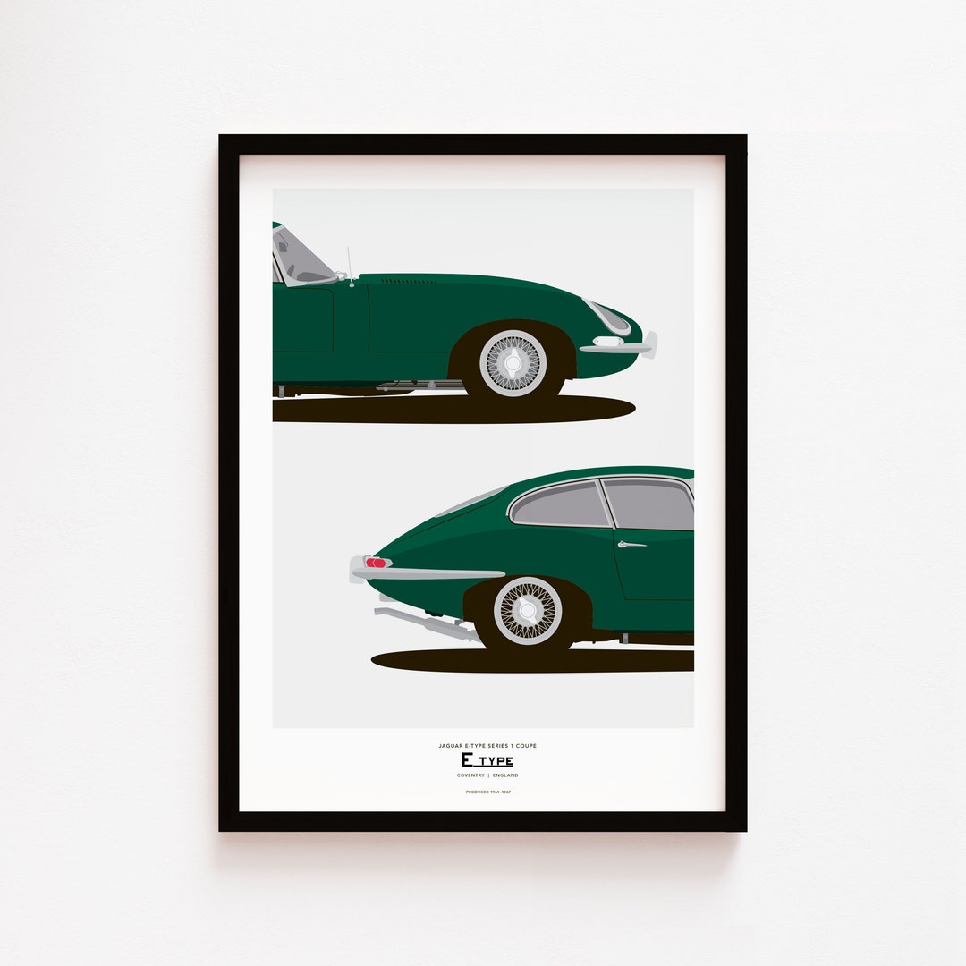 Jaguar E-type Framed Print Minimal Car Art Retro Graphic Wall Art ...