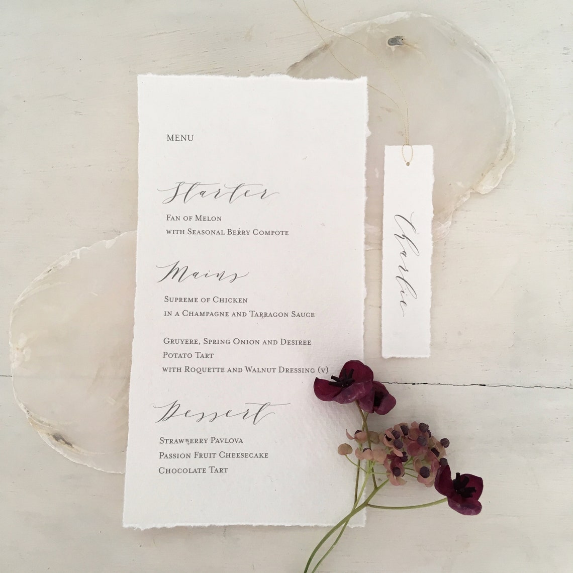 Torn Edge Menu Handmade Paper Menu Wedding Menu Deckled Edge | Etsy