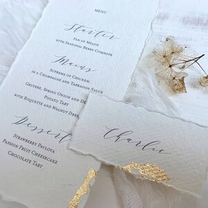 Deckled Edge Menu on Handmade Paper With Gold Leaf Accents SAMPLE - Etsy UK