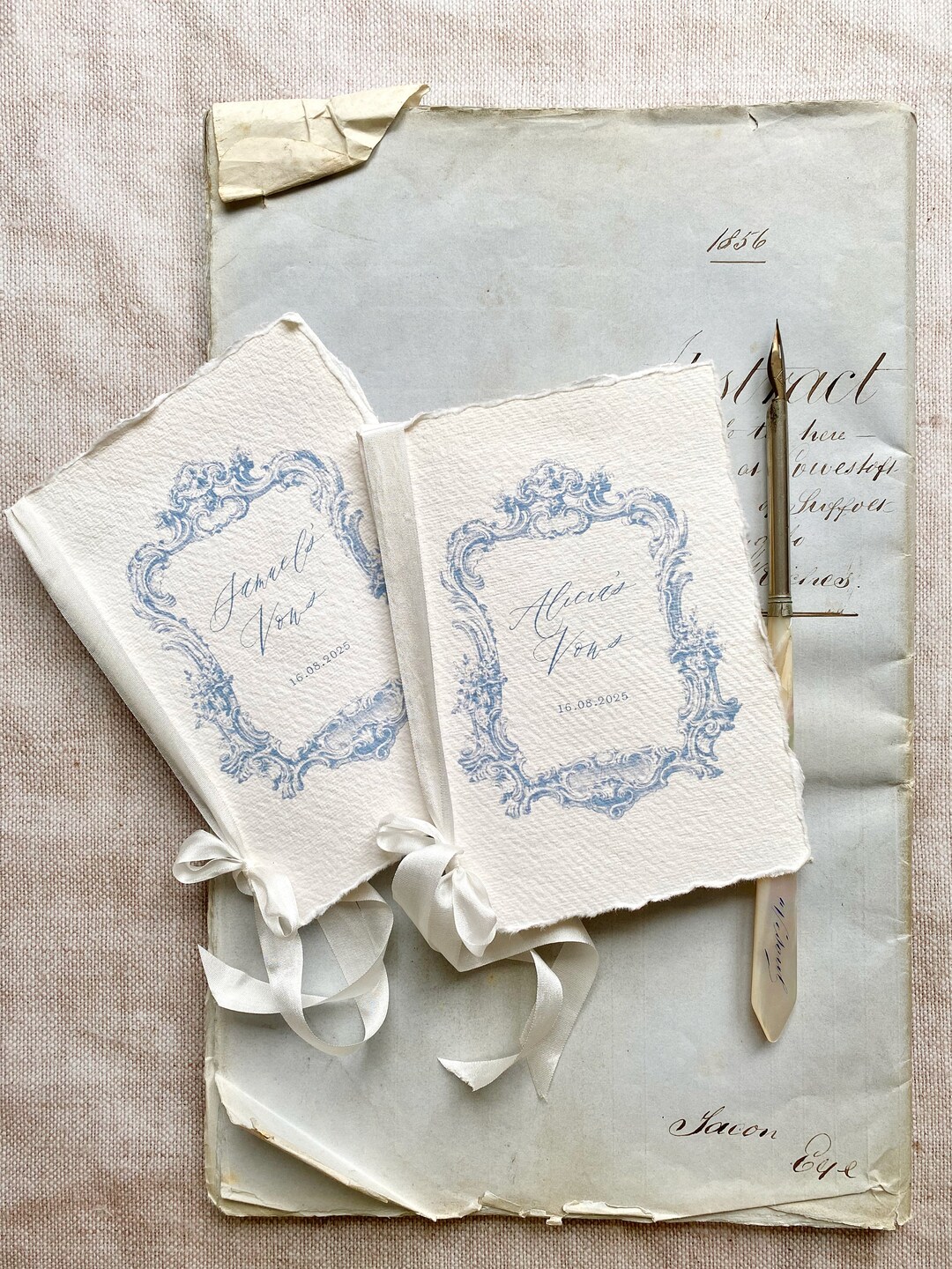 Chatsworth Handmade Paper Vow Books, Vintage Style Vow Booklets ...
