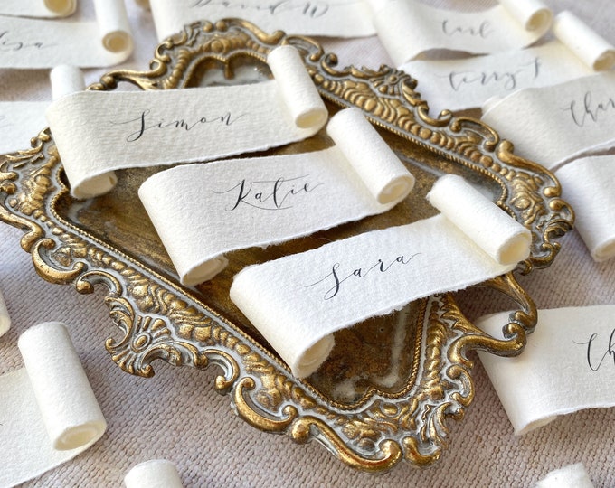 Handmade Paper Scroll Place Cards, Wedding Place Card, Scroll Place ...