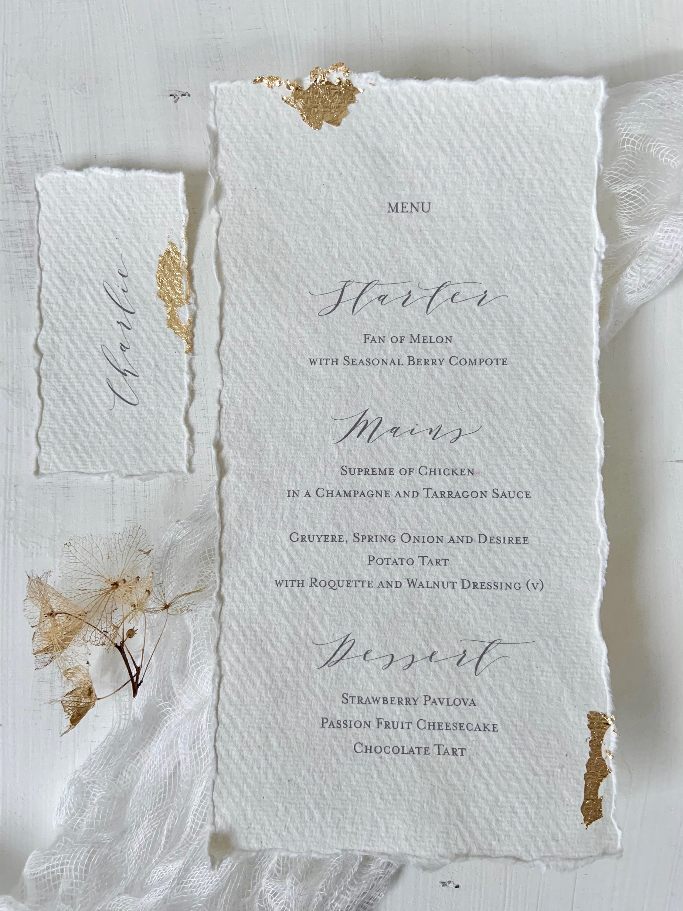 Deckled Edge Menu on Handmade Paper With Gold Leaf Accents - Etsy UK