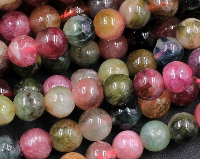 Natural Multicolor Watermelon Pink Green Tourmaline Round Beads 4mm 5mm ...