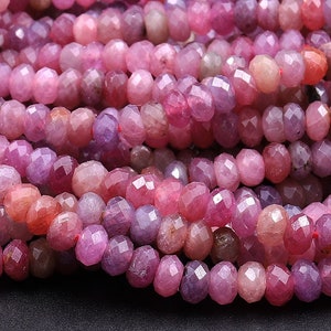 Genuine Natural Reddish Pink Ruby Gemstone Faceted 3mm 4mm 6mm Rondelle ...