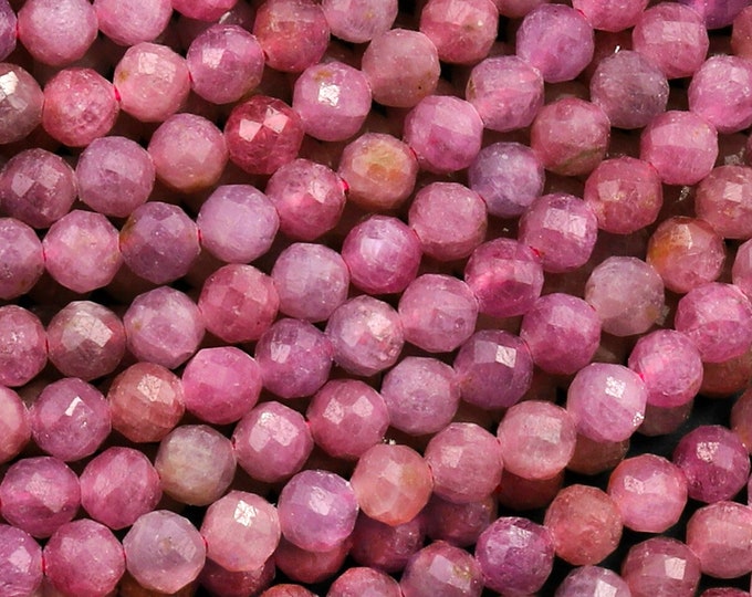 AAA Genuine Natural Pink Ruby Gemstone Faceted 3mm 4mm Round Beads 15.5 ...