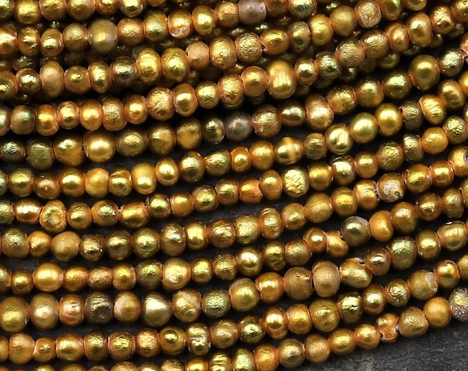 Genuine Freshwater Earthy Gold Seed Pearls 2mm off Round Pearl Beads 15 ...
