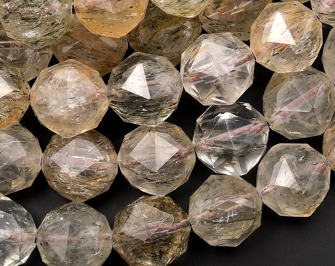 AAA Natural Tourmaline Rutile Quartz Double Hearted Star Cut Faceted ...