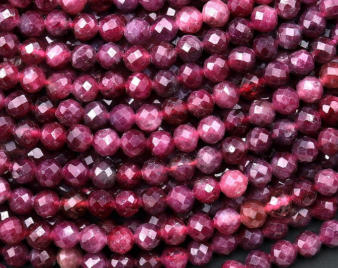 Rare Natural Red Rubellite Tourmaline Faceted 4mm Round Beads 15.5 ...