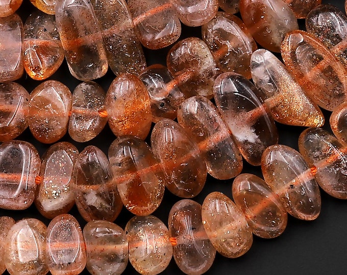 AAA Translucent Natural Golden Orange Sunstone Oval Nugget Beads Center ...