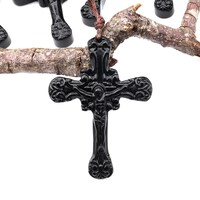 Mahogany Obsidian Stone Cross Pendant Necklace - Etsy