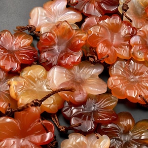 Hand Carved Natural Carnelian Flower Pendant Translucent Fiery Orange ...