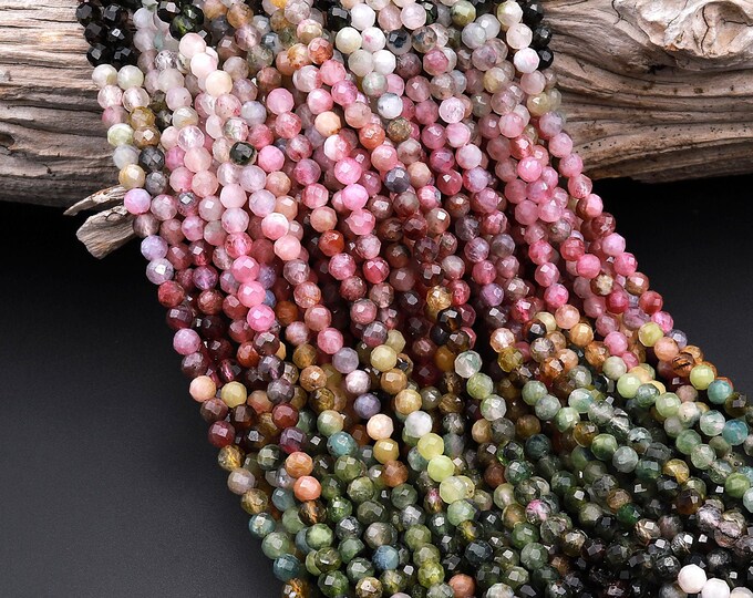 Natural Multicolor Pink Green Yellow Tourmaline Micro Faceted 3mm 4mm ...