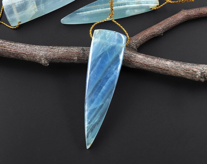 Natural Argentina Lemurian Aquatine Blue Calcite Pendant Golden Brown ...