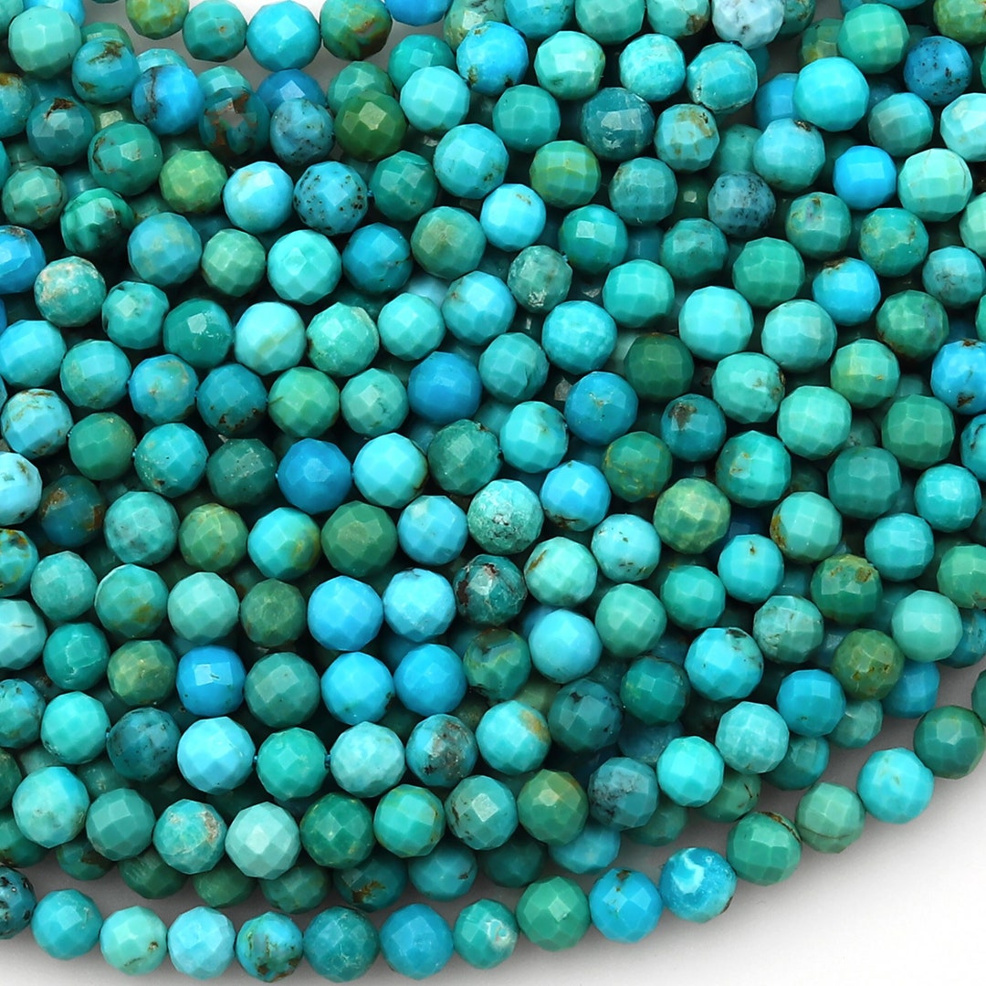 AA Genuine Natural Blue Turquoise 4mm Faceted Round Beads 15.5" Strand ...