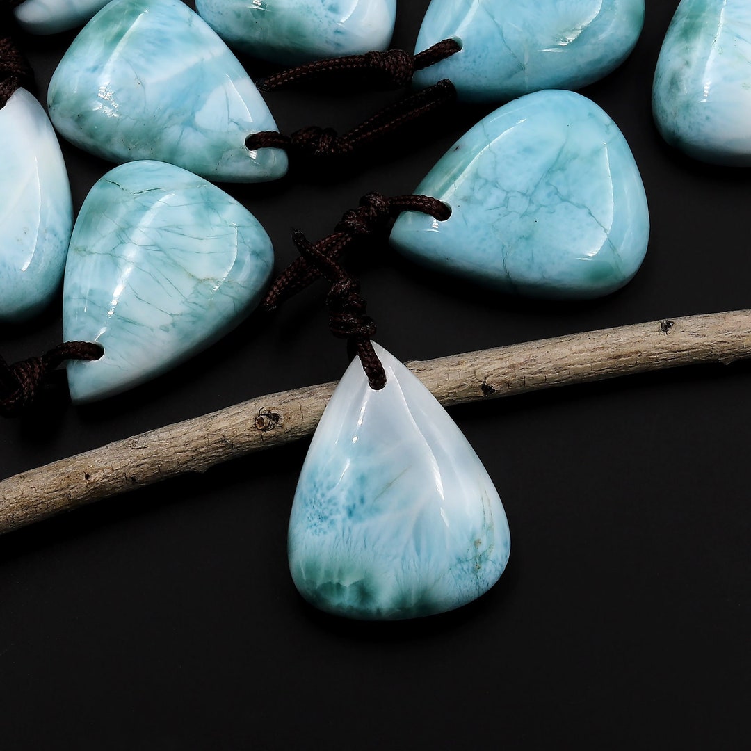 AAA Natural Larimar Teardrop Pear Pendant Genuine Real Blue Larimar ...