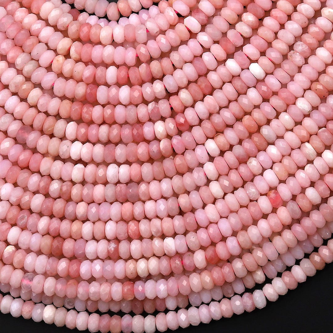 AAA Micro Faceted Natural Peruvian Pink Opal 4mm Thin Rondelle Beads ...