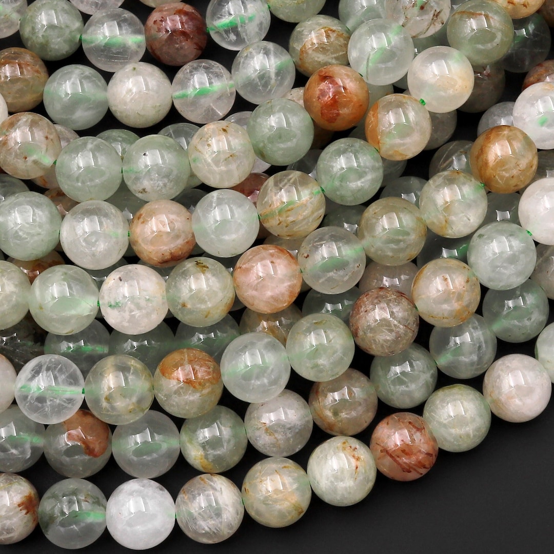 Natural Green Phantom Quartz Lodalite Beads Smooth 4mm 6mm 8mm 10mm 15. ...