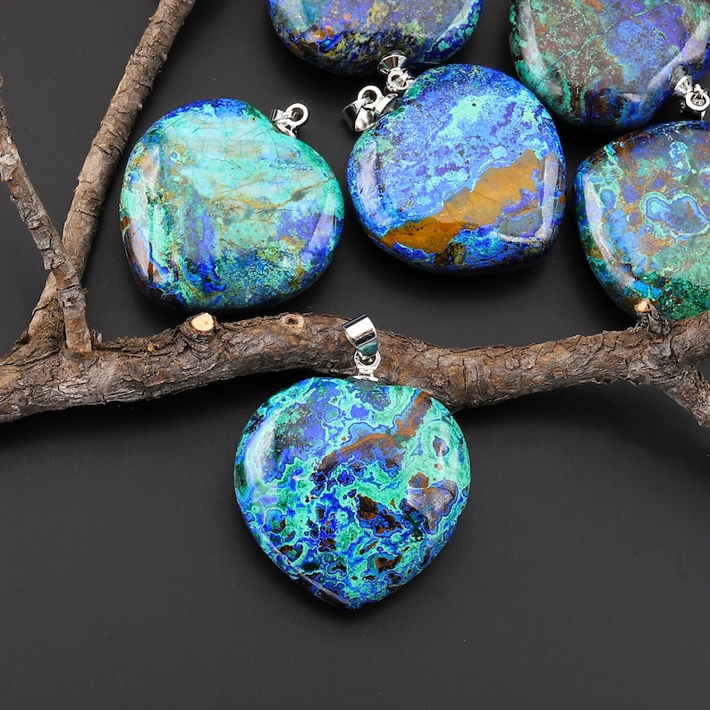 AAA Natural Shattuckite Heart Gemstone Pendant Malachite Chrysocolla ...