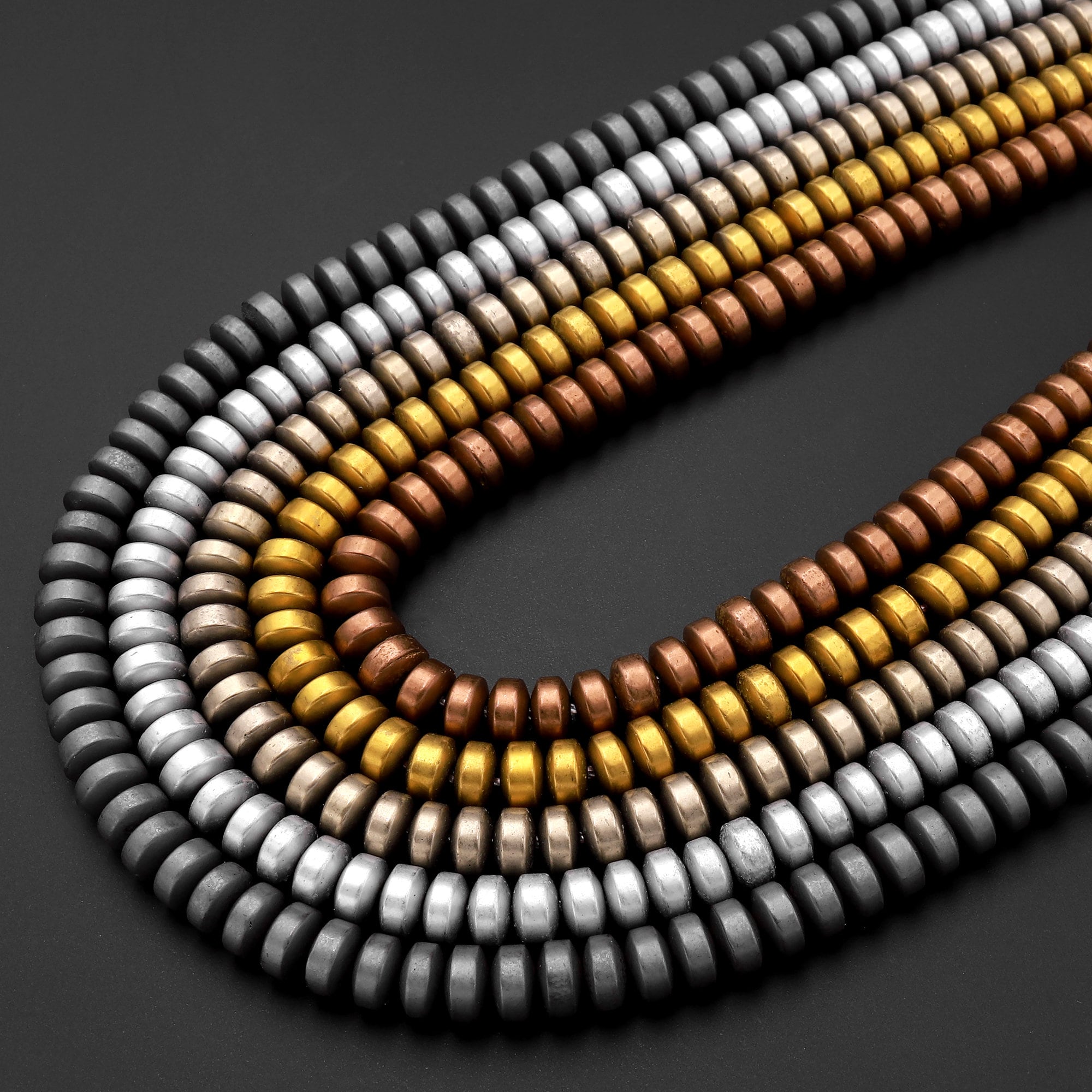 Matte Hematite Smooth Rondelle Wheel Saucer Beads 3mm 4mm 6mm Titanium ...